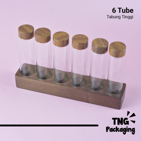Tabung Kaca Rak Kayu 6 Tabung Tinggi - TNG Packaging : Kemasan skincare ...