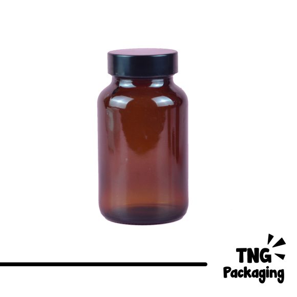 Botol Kaca Amber + Seal Tutup Plastik Hitam - 200 ml - TNG Packaging ...